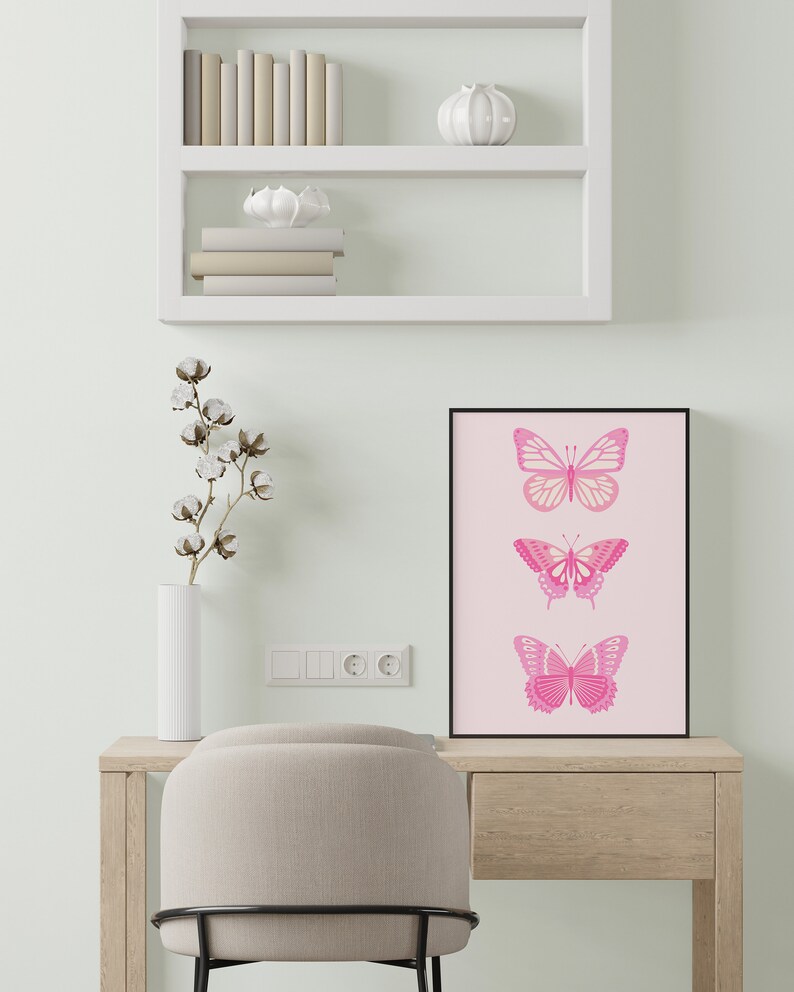 Pink Butterfly Wall Art Girly Print Trendy Poster Light Blush - Etsy