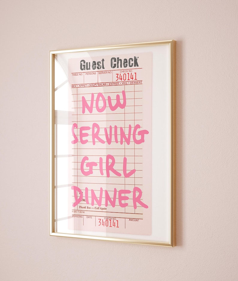Now Serving Girl Dinner Poster: Retro Kitchen Guest Check Art (digital ...