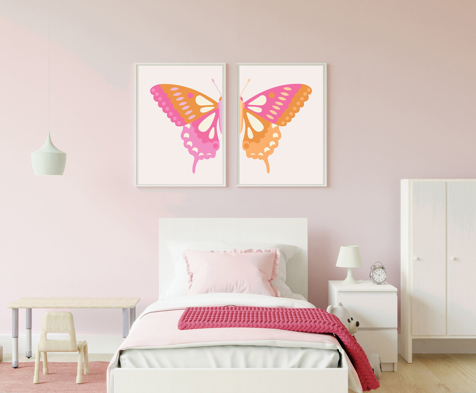 Split Butterfly Wall Art Pink Orange Preppy Aesthetic Room - Etsy