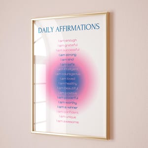 Daily Affirmations Art Print: Navy Blue Pink Preppy Room Decor (digital ...