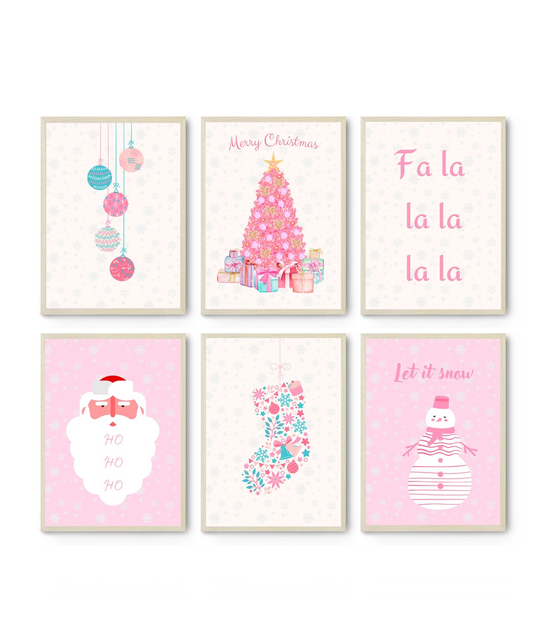 Christmas Gallery Wall Set Pastel Pink Christmas Prints Cute Holiday ...