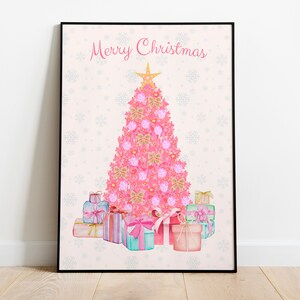 Christmas Gallery Wall Set Pastel Pink Christmas Prints Cute Holiday ...