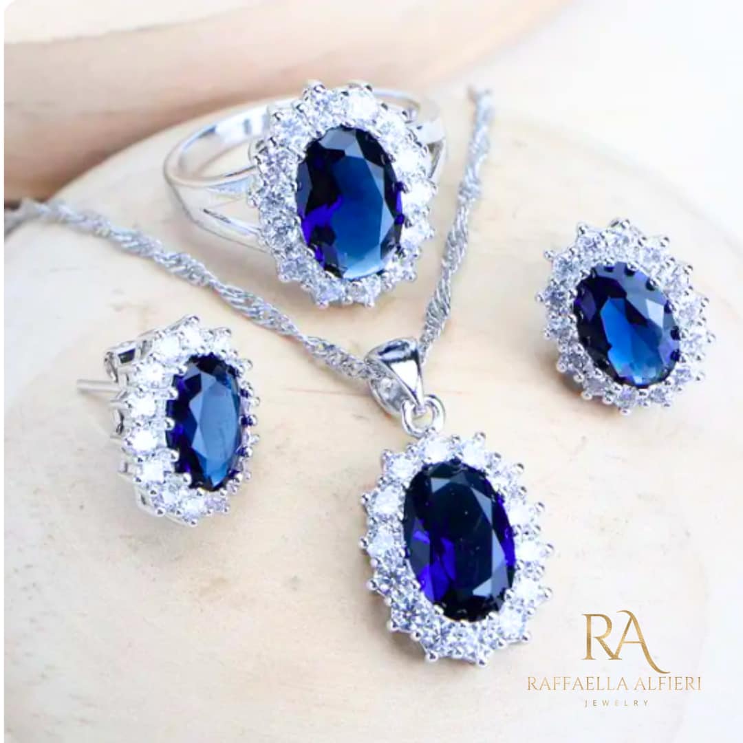 Kate Middleton and Princess Diana Earrings Silver 925 Plated Jewelry. Sapphire Earrings With ...