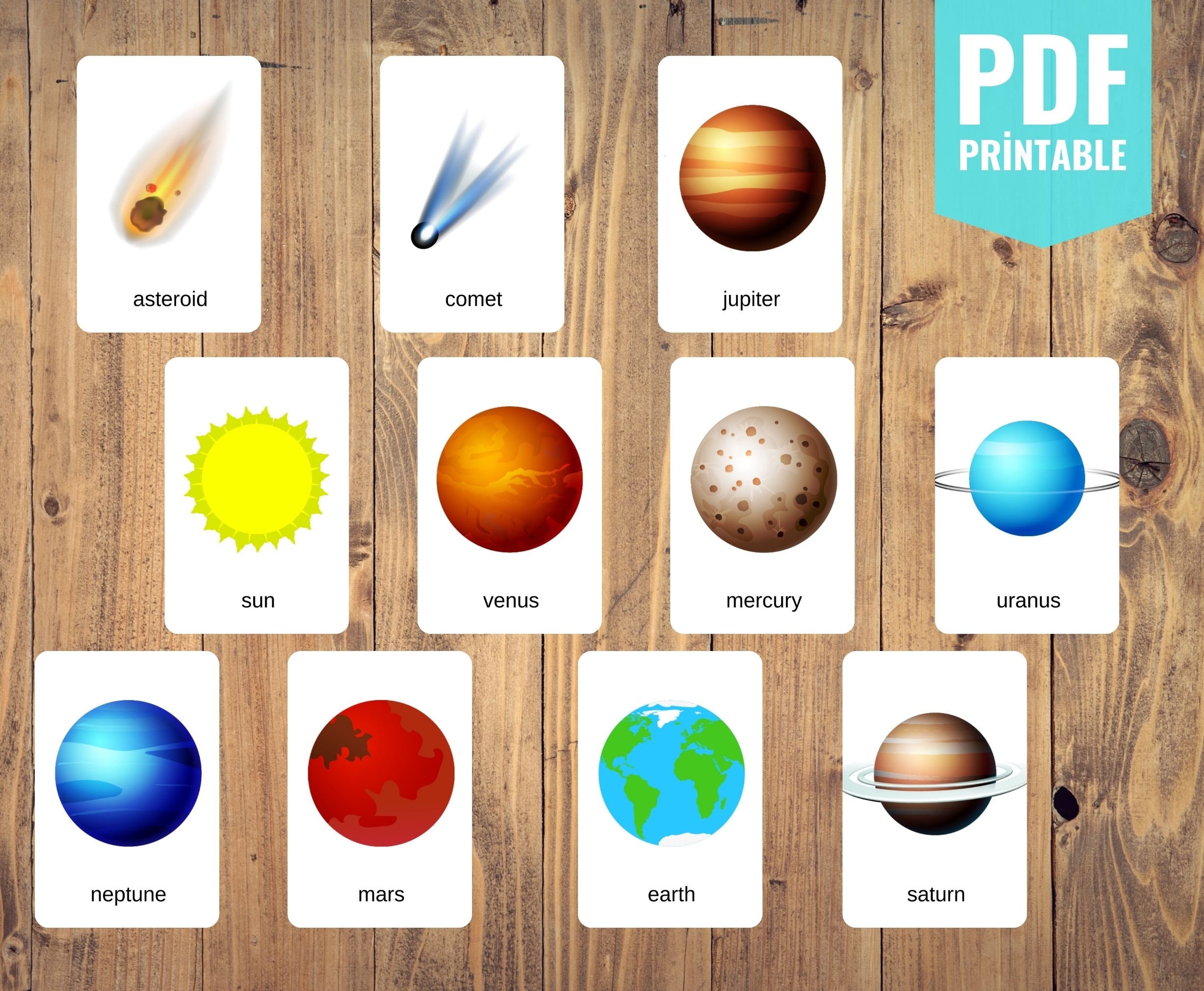Solar System Printable Flashcards, Space Cards Toddler, Montessori ...