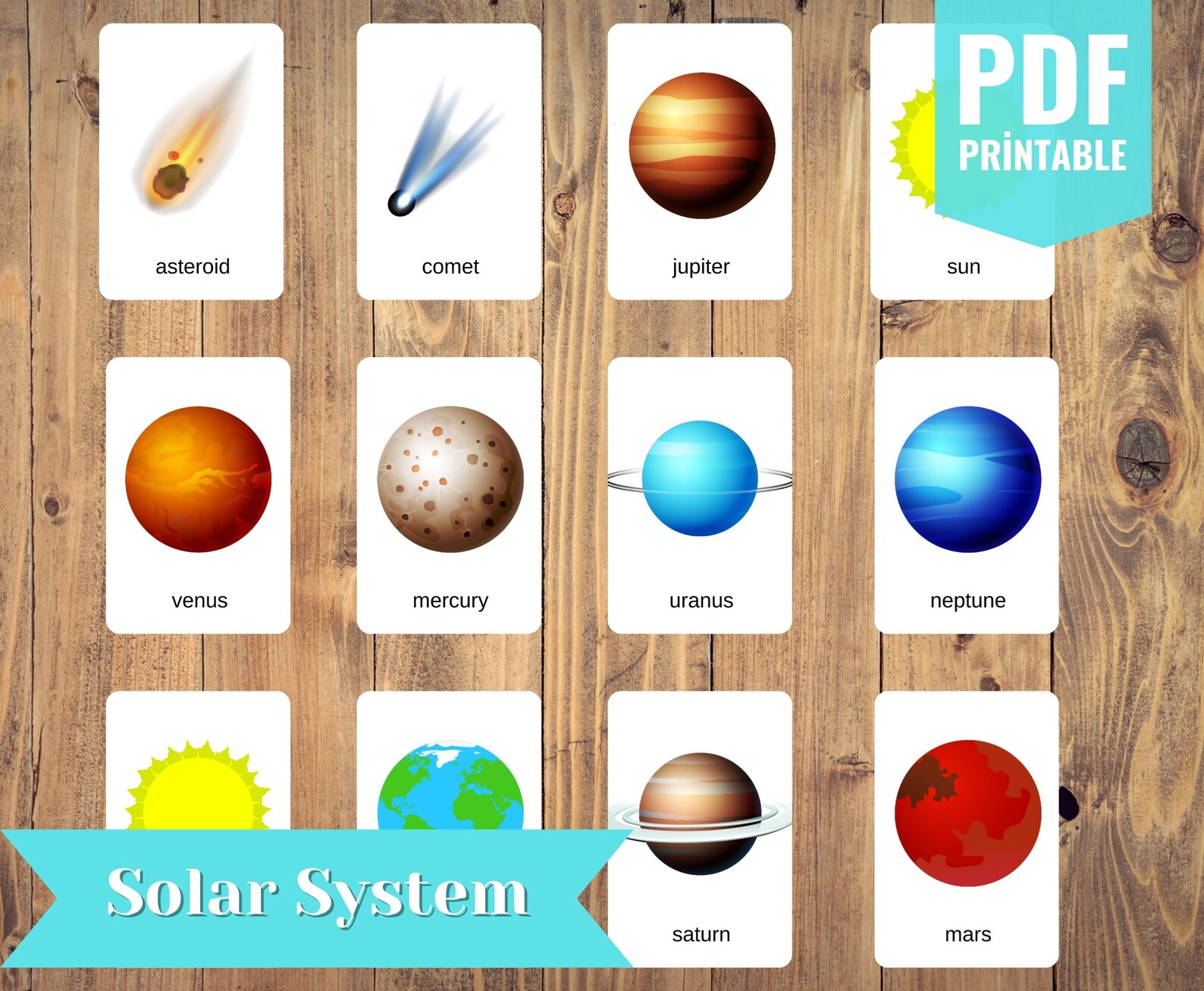 Solar System Printable Flashcards, Space Cards Toddler, Montessori ...