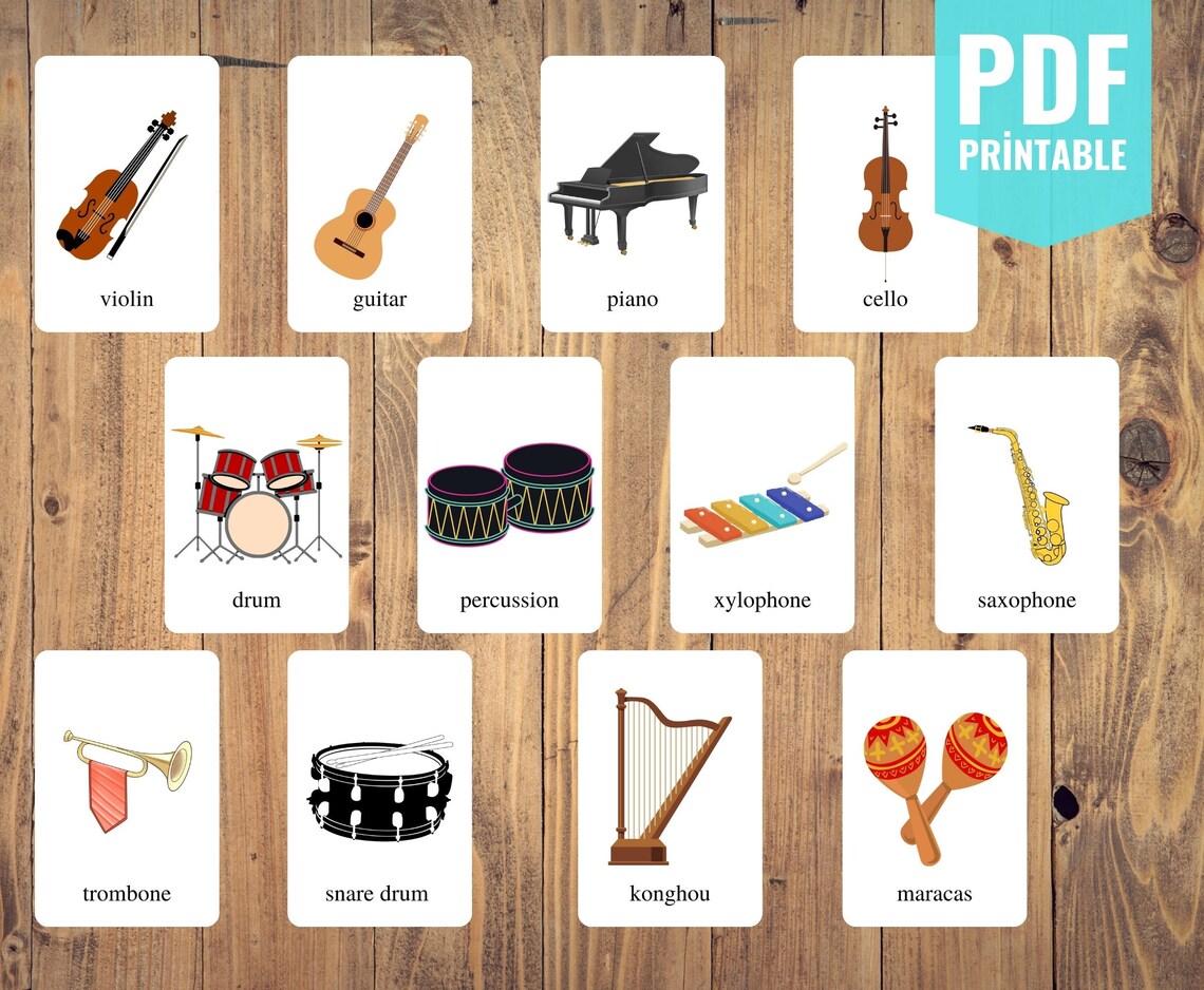 Musical Instruments Flashcards, Montessori Printable Cards, Teaching ...