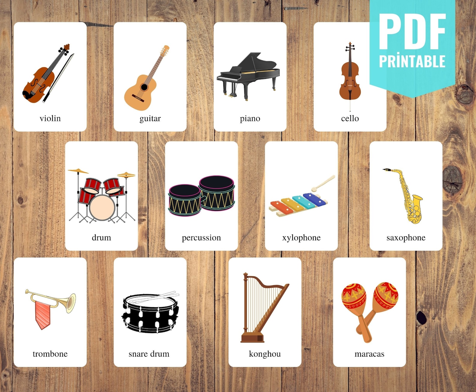 Musical Instruments Flashcards, Montessori Printable Cards, Teaching ...