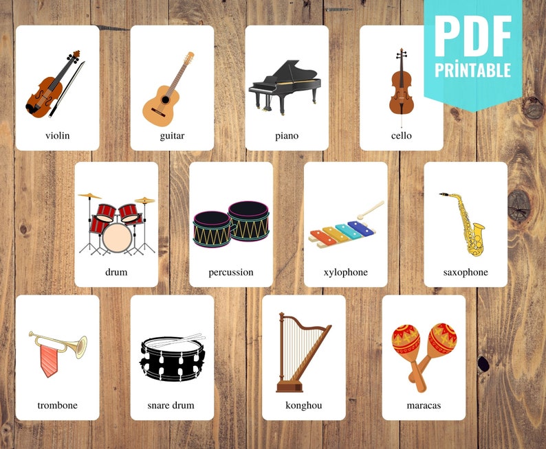 Musical Instruments Flashcards, Montessori Printable Cards, Teaching ...