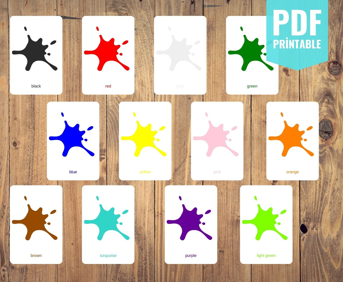 Colors Printables Flashcards, Montessori Education Material, Kids Color ...