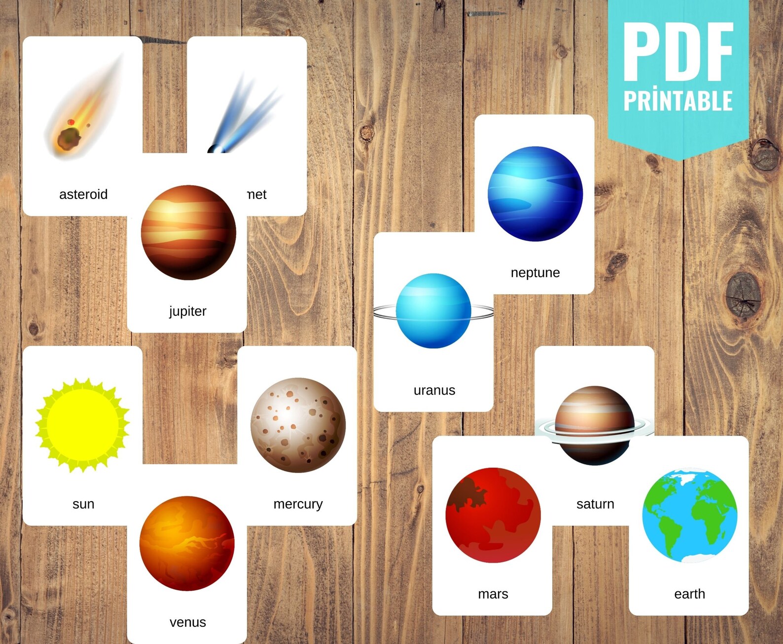 Solar System Printable Flashcards, Space Cards Toddler, Montessori ...