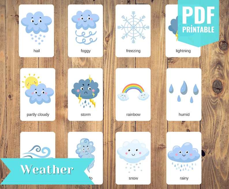 Weather Flashcards, 13 Montessori Printable Educational Materials ...
