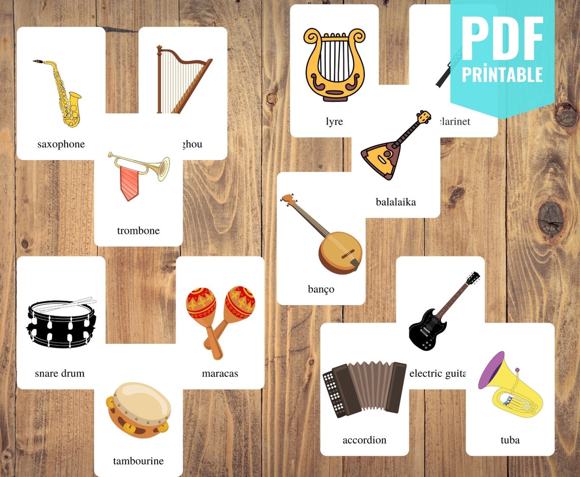 Musical Instruments Flashcards, Montessori Printable Cards, Teaching ...