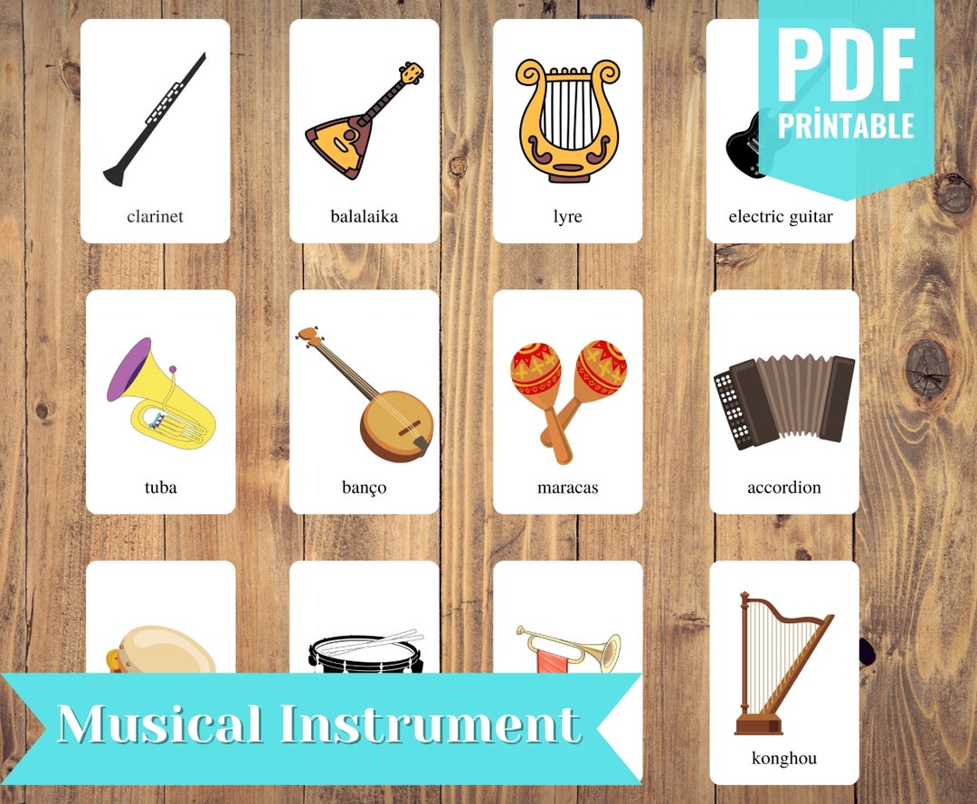 Musical Instruments Flashcards, Montessori Printable Cards, Teaching ...