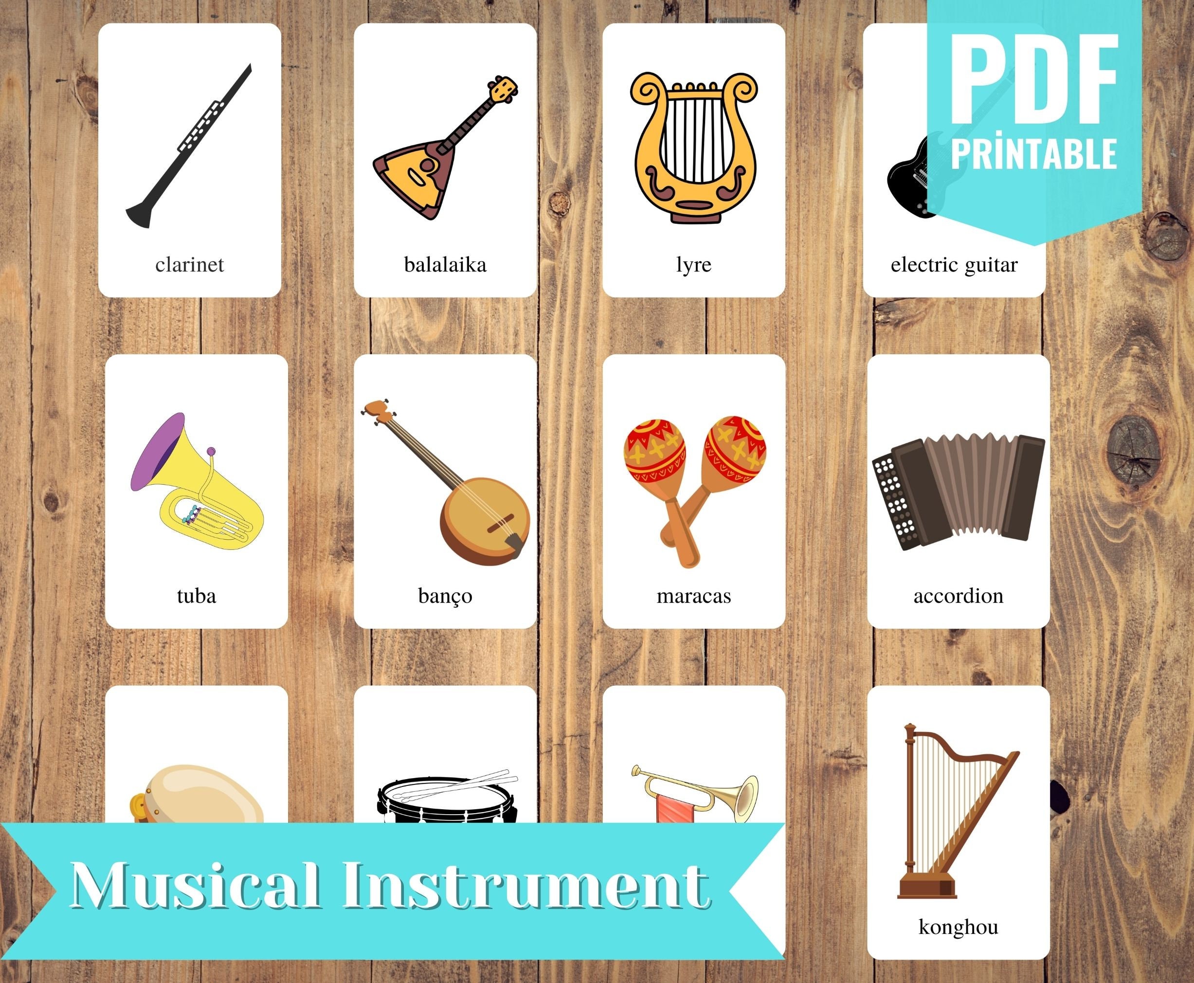 Musical Instruments Flashcards, Montessori Printable Cards, Teaching ...