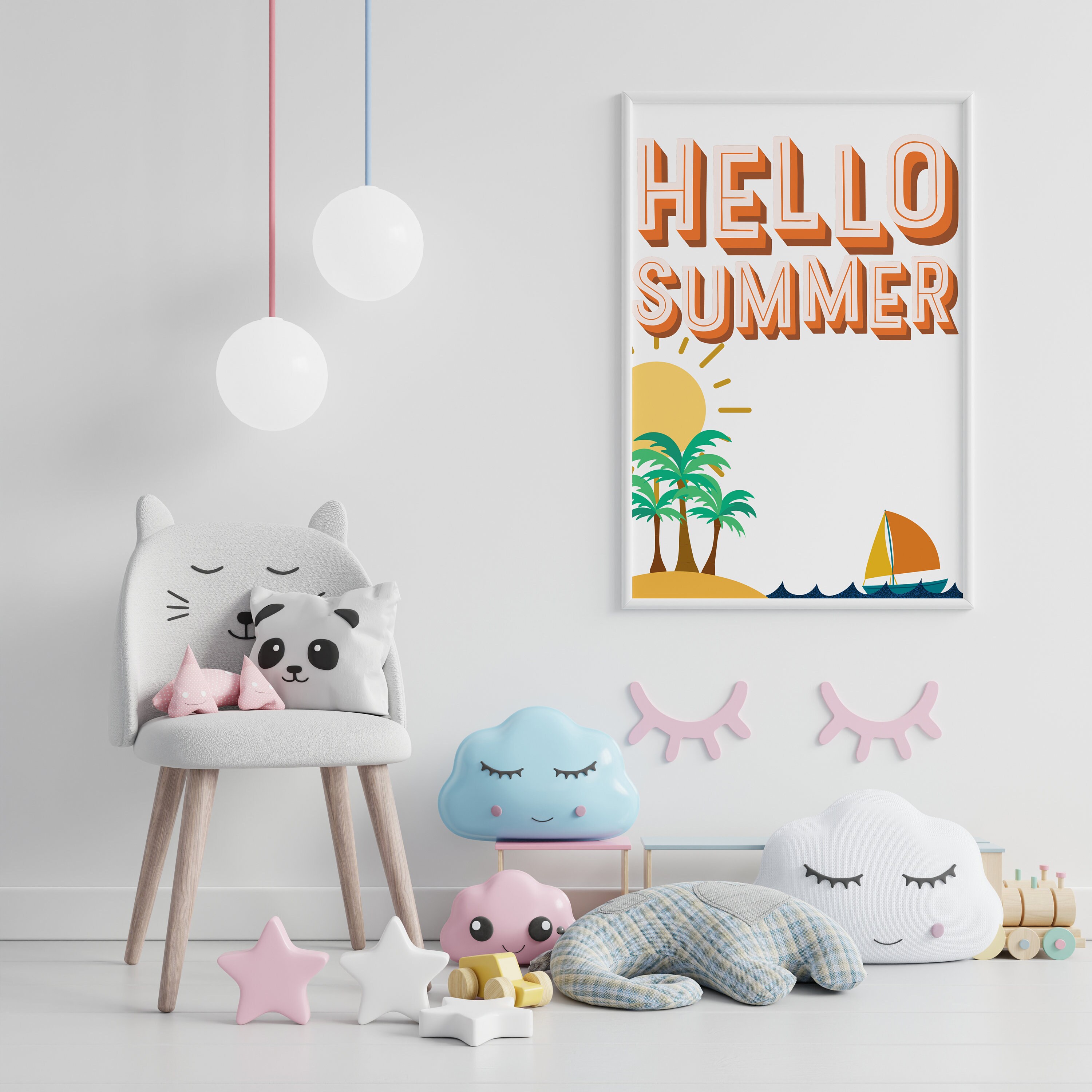 Hello Summer Printable Wall Decor, Yellow and White Poster, Seasonal ...