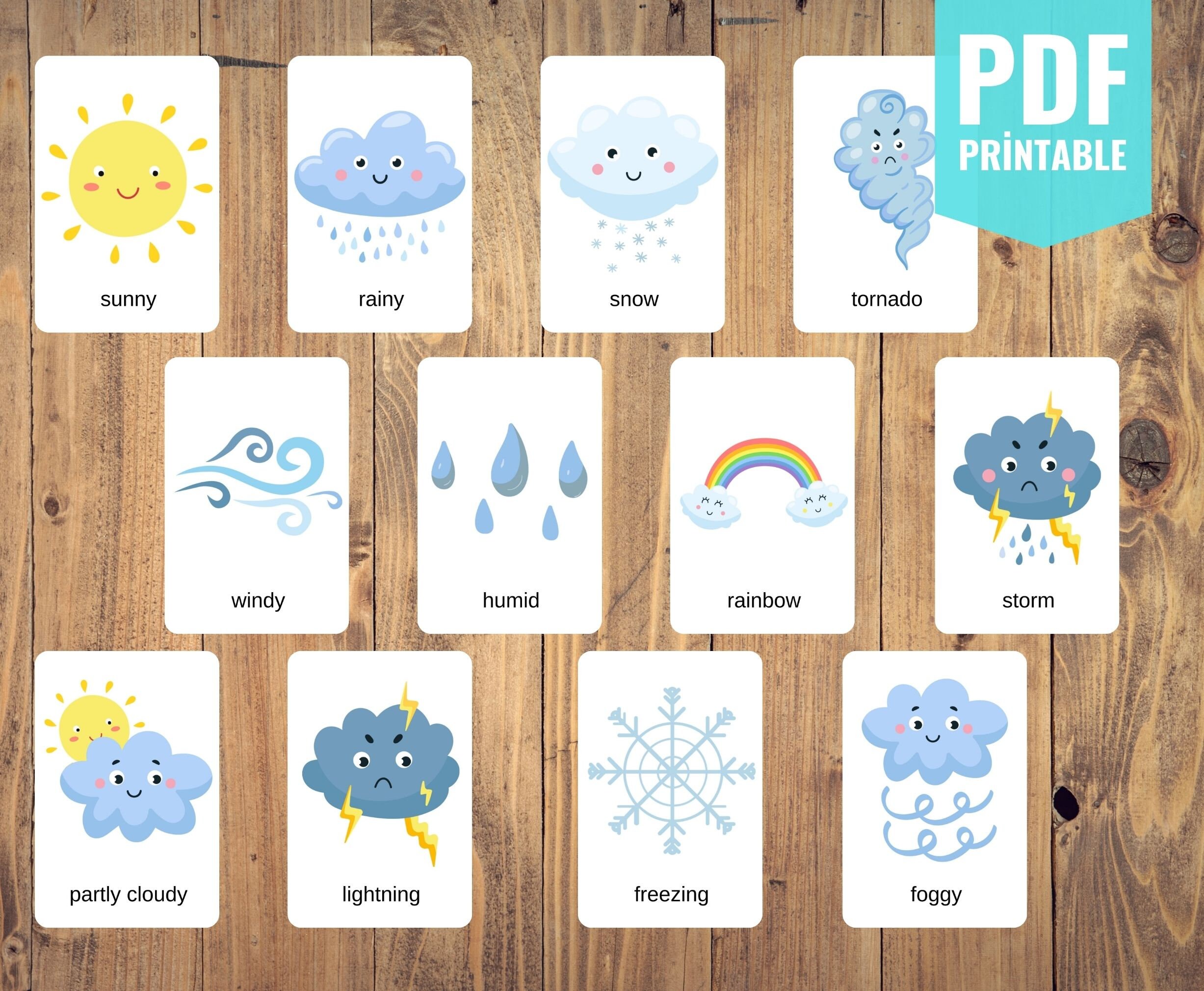 Weather Flashcards, 13 Montessori Printable Educational Materials ...