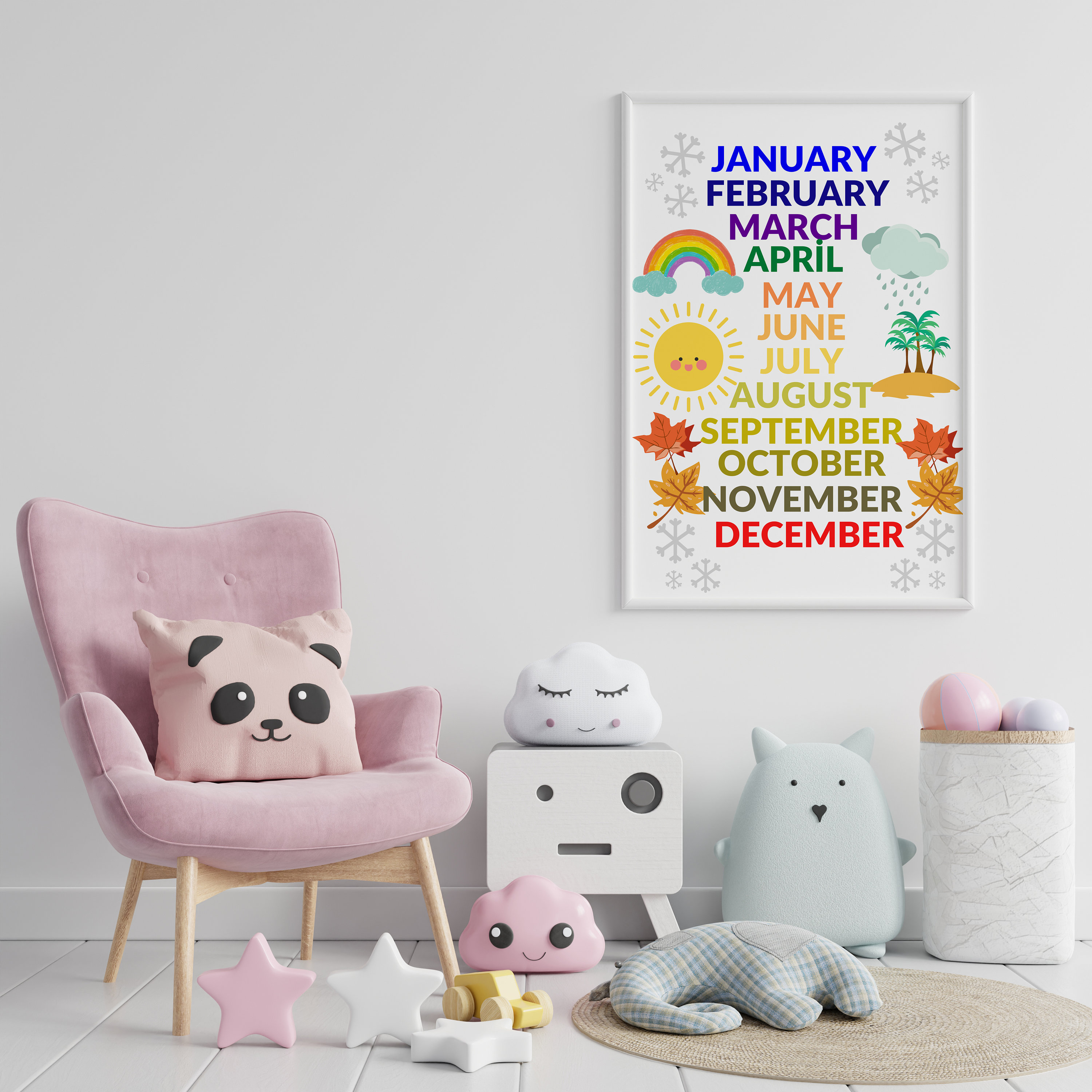 Months of the Year Printable Educational Kids Wall Poster, Nursey or ...
