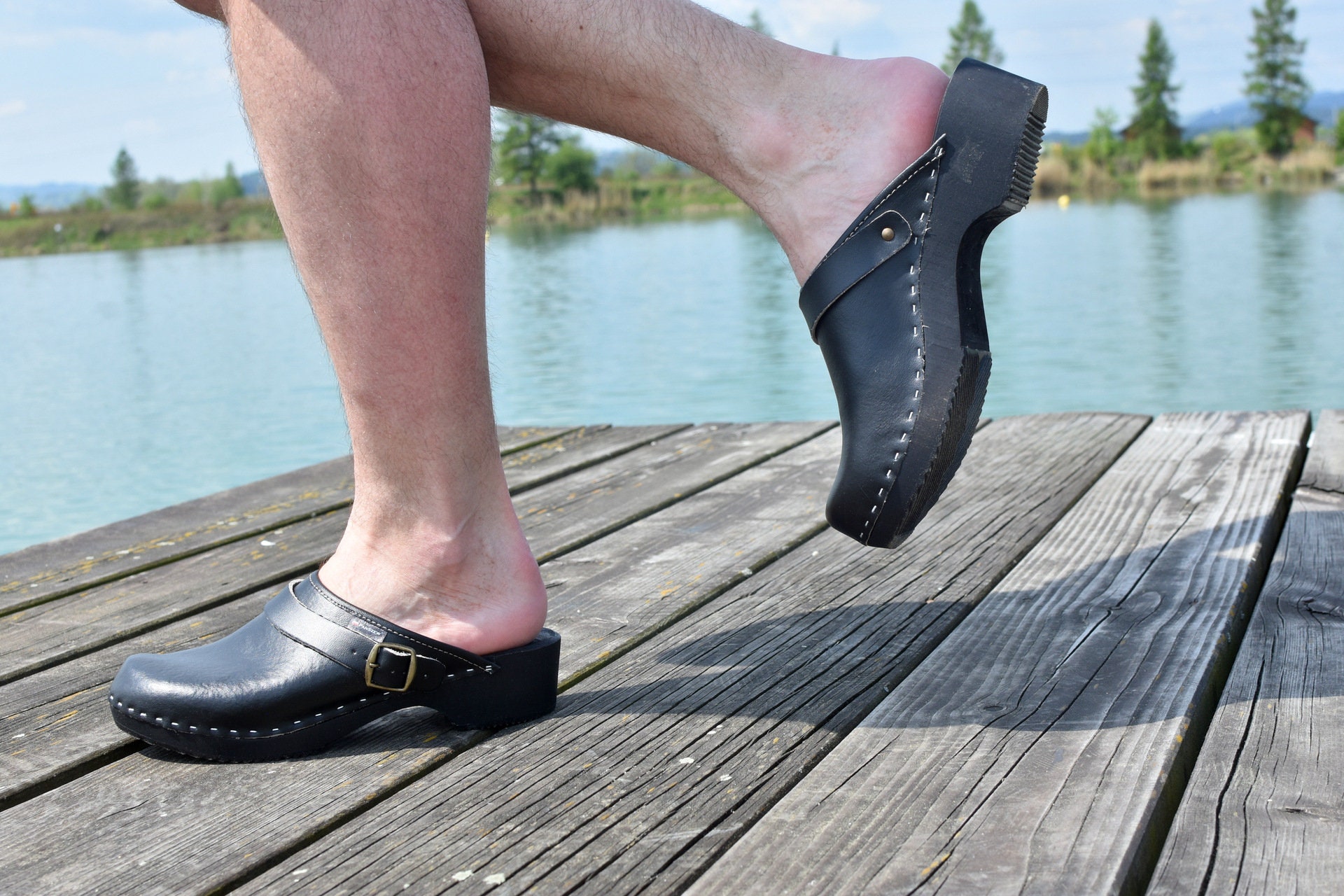 Wooden Clogs for Men Leather Polish Clogs Handmade Orthopedic Medical ...