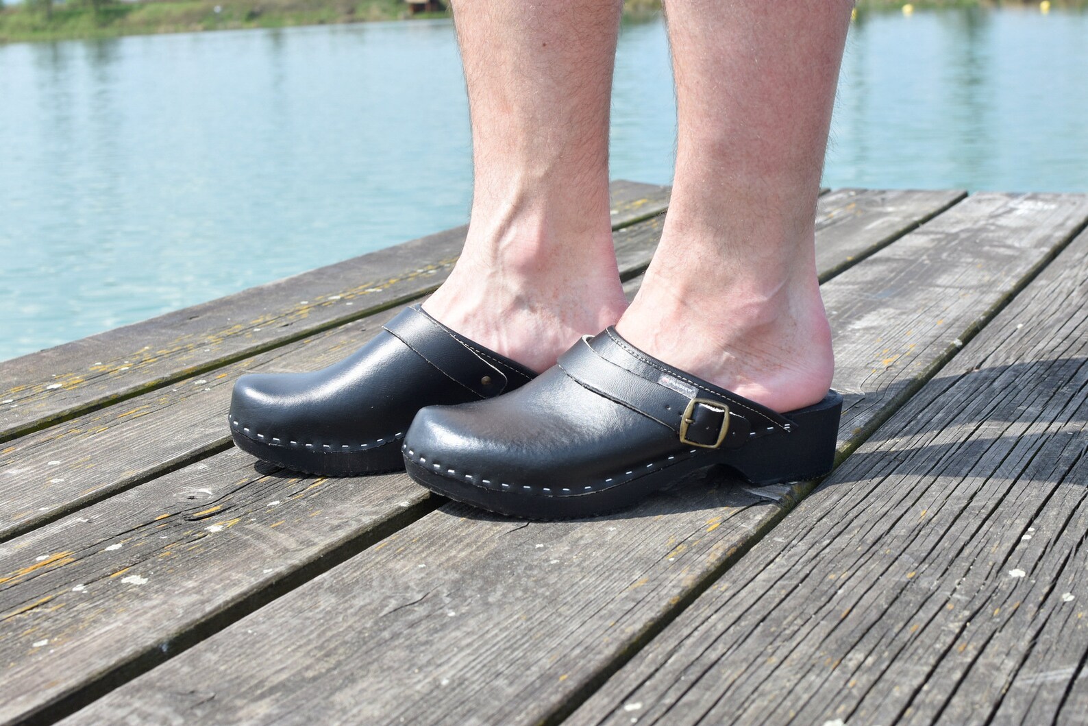 Wooden Clogs for Men Leather Polish Clogs Handmade Orthopedic Medical ...