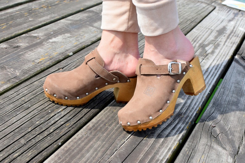 Dreamlike Women Swedish Clogs Wooden Leather Polish Clogs Handmade High ...