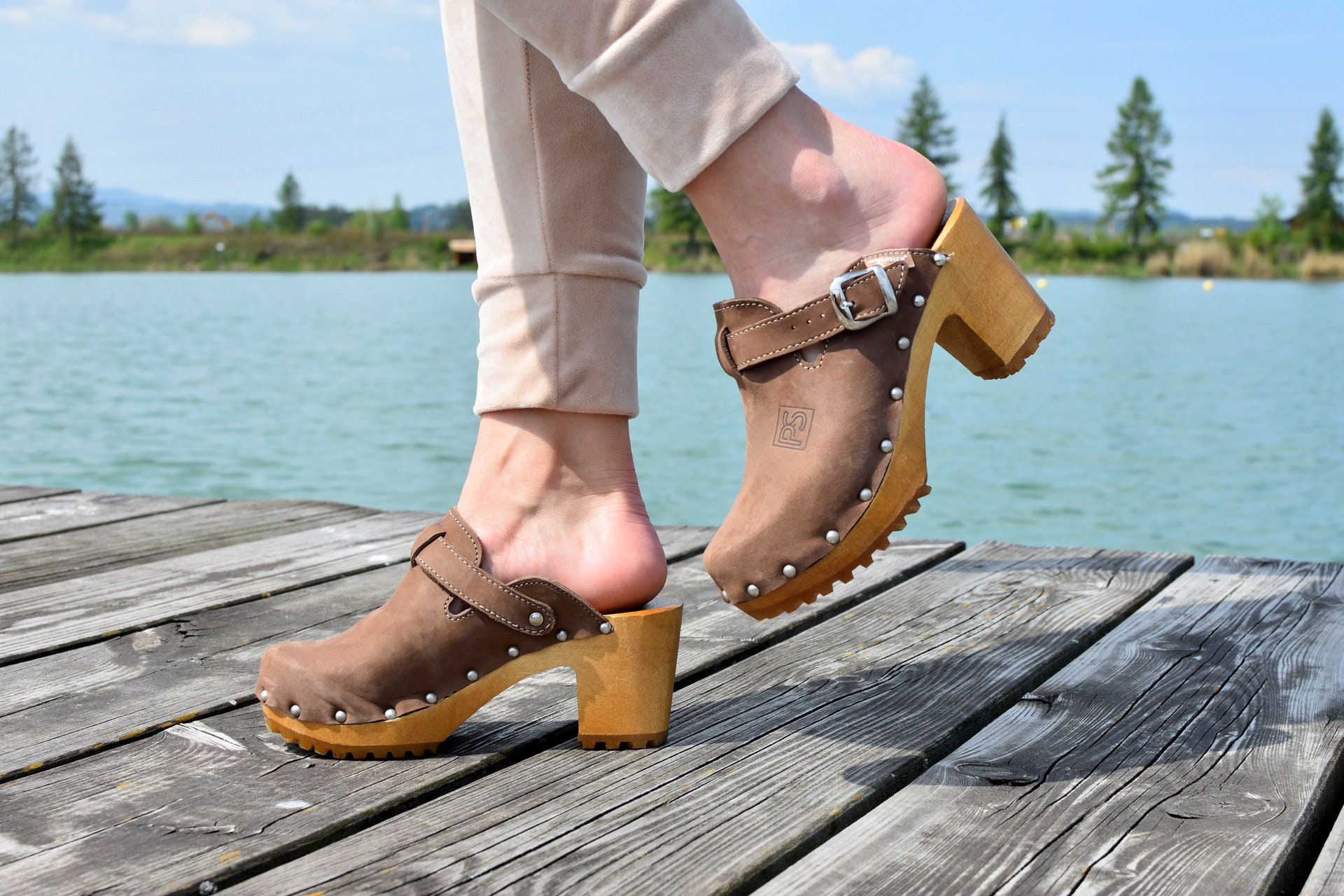 Dreamlike Women Swedish Clogs Wooden Leather Polish Clogs Handmade High ...