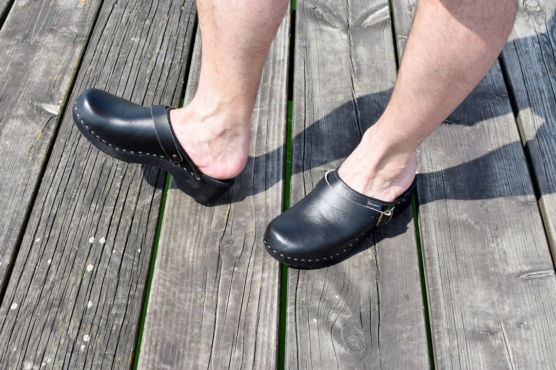 Wooden Clogs for Men Leather Polish Clogs Handmade Orthopedic Medical ...