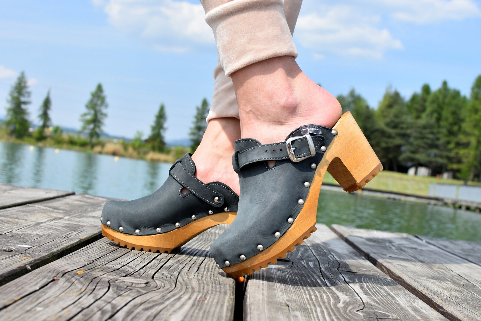 Dreamlike Women Swedish Clogs Wooden Leather Polish Clogs Handmade High ...