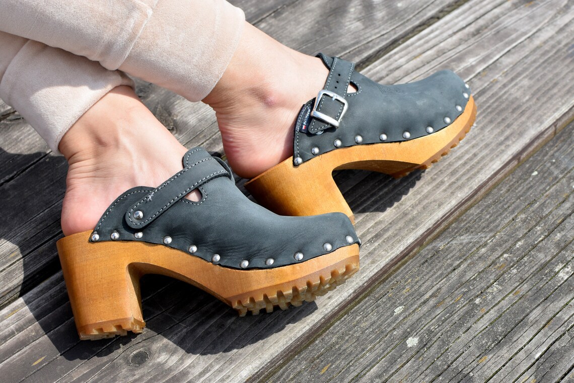 Dreamlike Women Swedish Clogs Wooden Leather Polish Clogs Handmade High ...