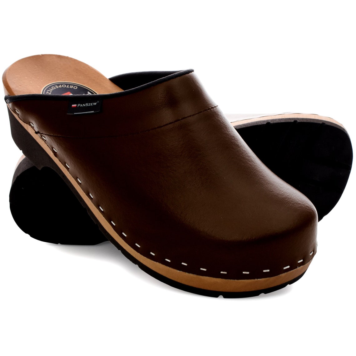 Leather Swedish Clogs for Men Wooden Clogs Handmade Orthopedic Medical ...