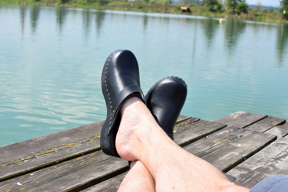 Wooden Clogs for Men Leather Polish Clogs Handmade Orthopedic Medical ...