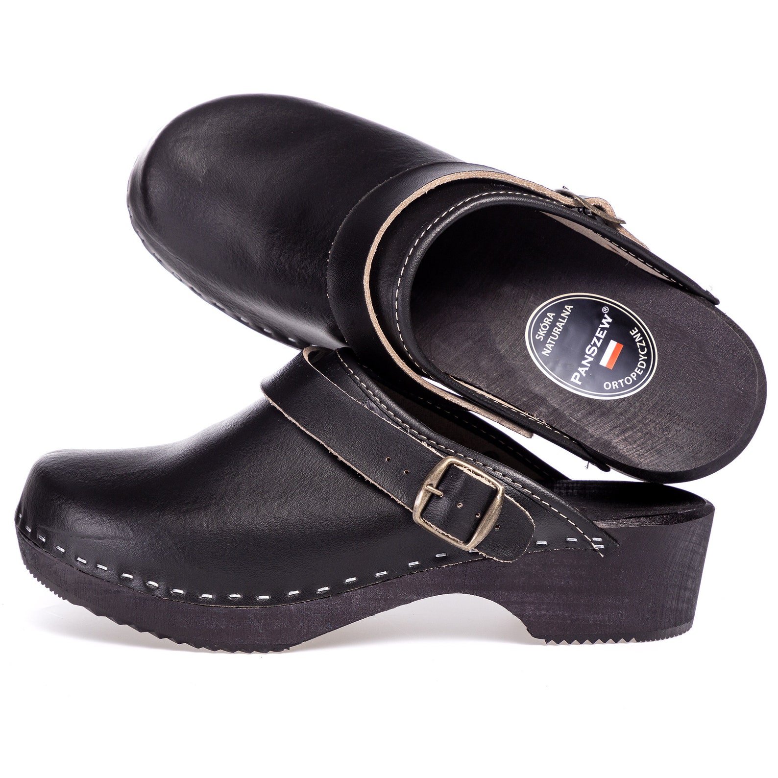 Wooden Clogs for Men Leather Polish Clogs Handmade Orthopedic Medical ...