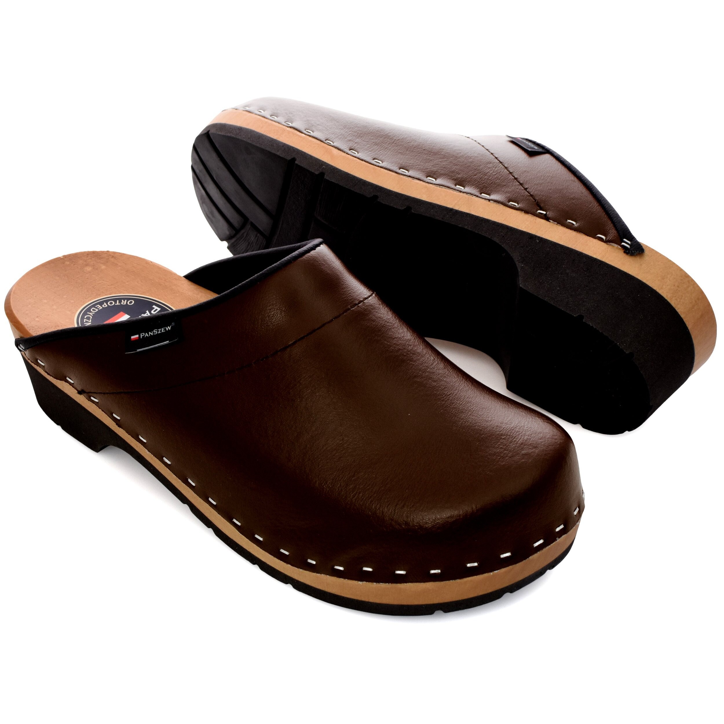 Leather Swedish Clogs for Men Wooden Clogs Handmade Orthopedic Medical ...