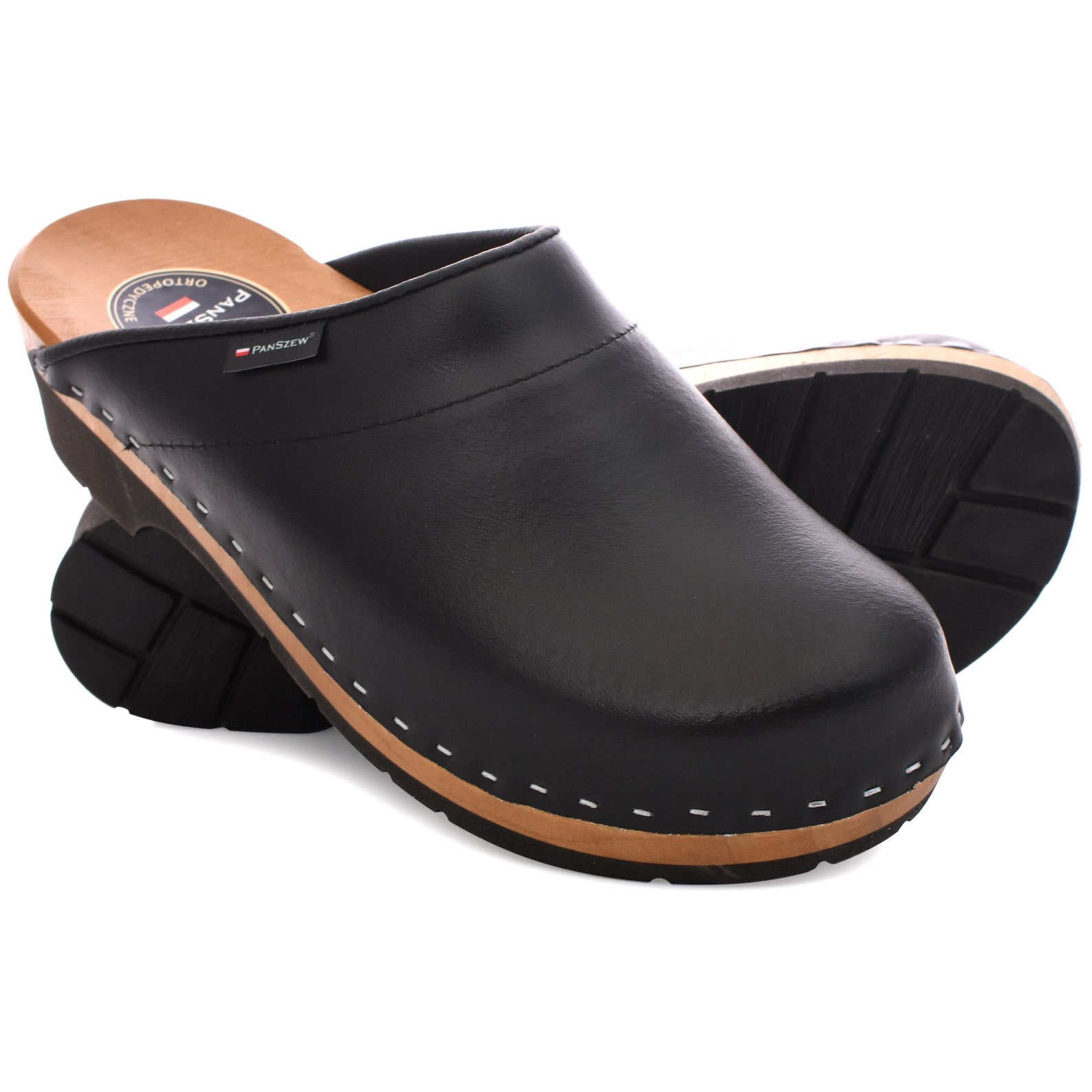 Leather Swedish Clogs for Men Wooden Clogs Handmade Orthopedic Medical ...