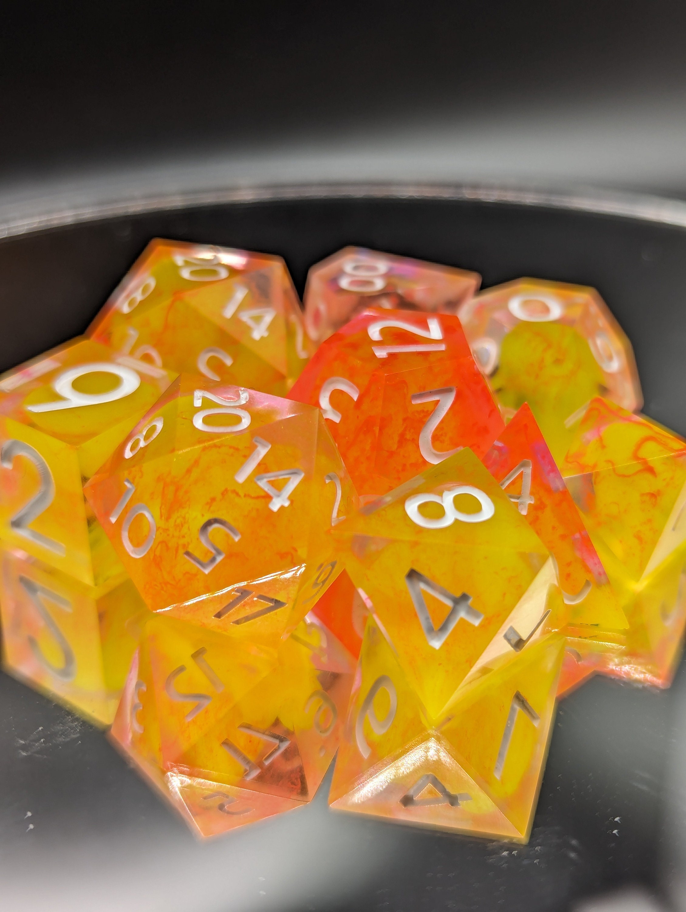 Synthwave Sunset Neon TTRPG Polyhedral Dice Set 9 Piece Sharp Edge ...