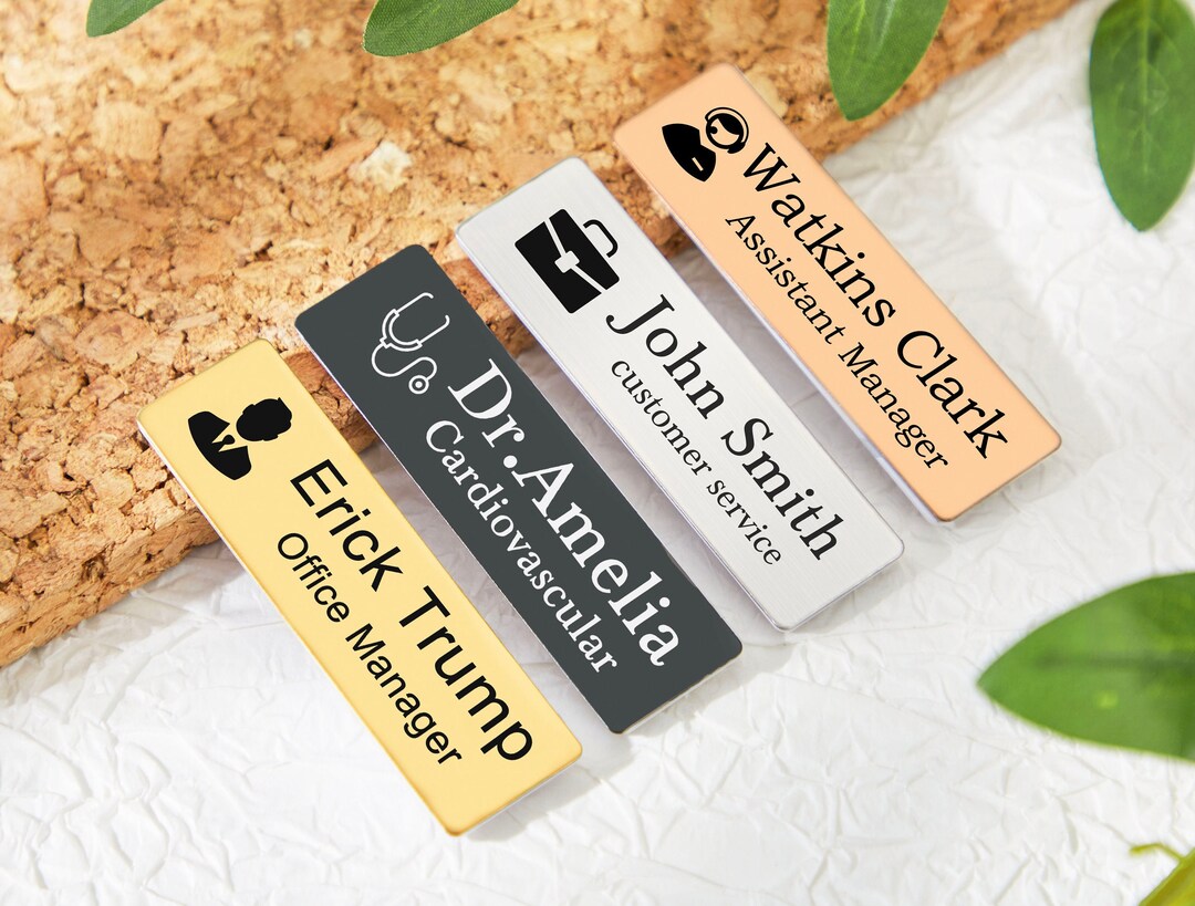 Custom Engraved Name Tags W/ Pin or Magnetic Personalized Name Badges W ...