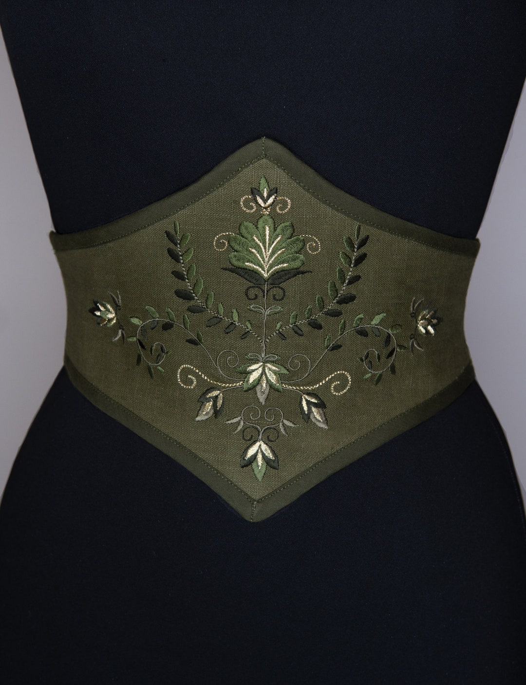 Embroidered Linen Corset Belt - Etsy