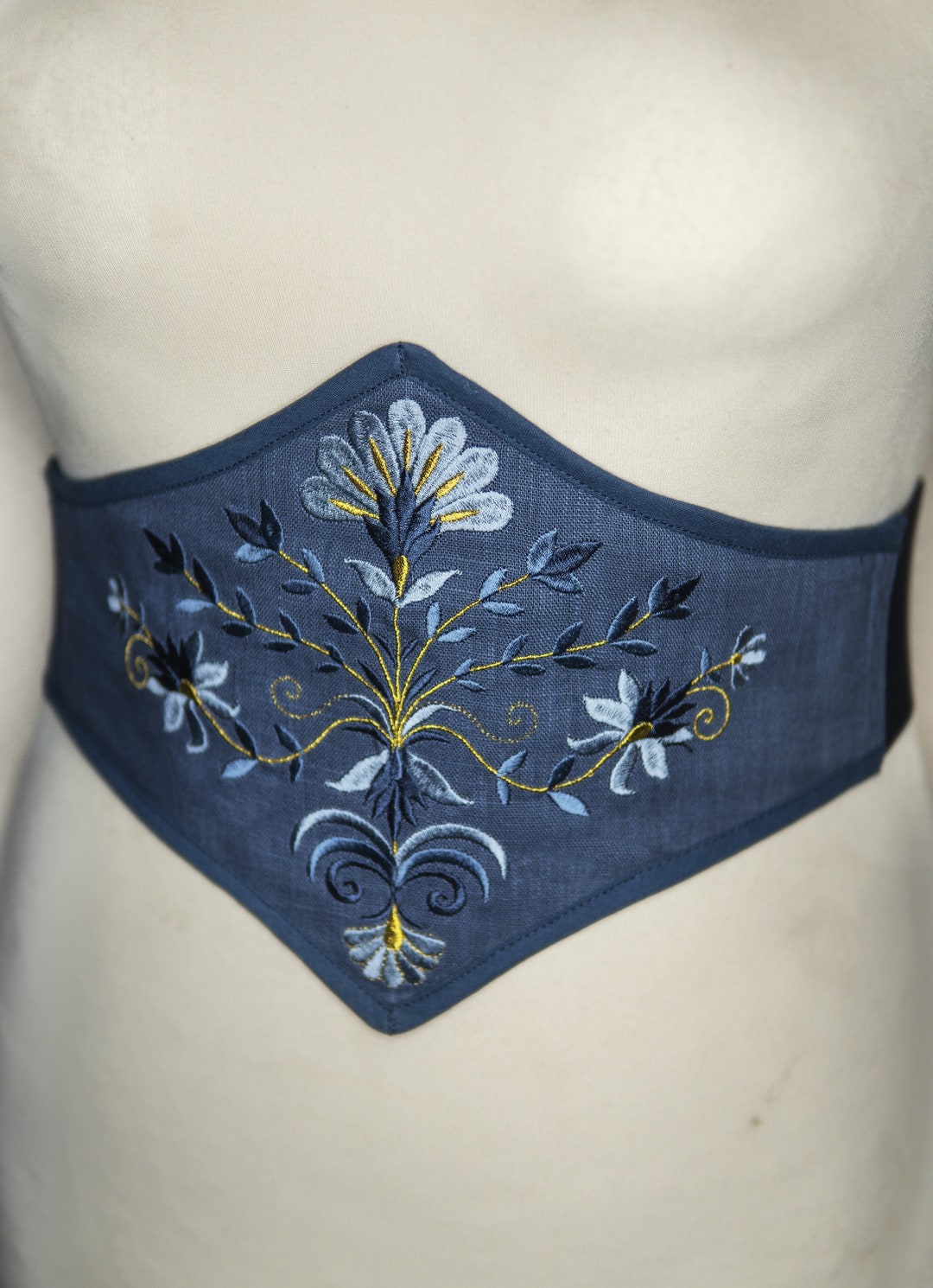 Embroidered Linen Corset Belt - Etsy