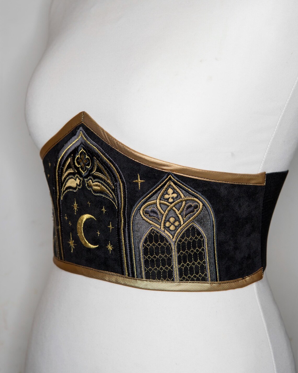 Black and Gold Embroidered Velvet Corset Belt With Moon and Stars - Etsy