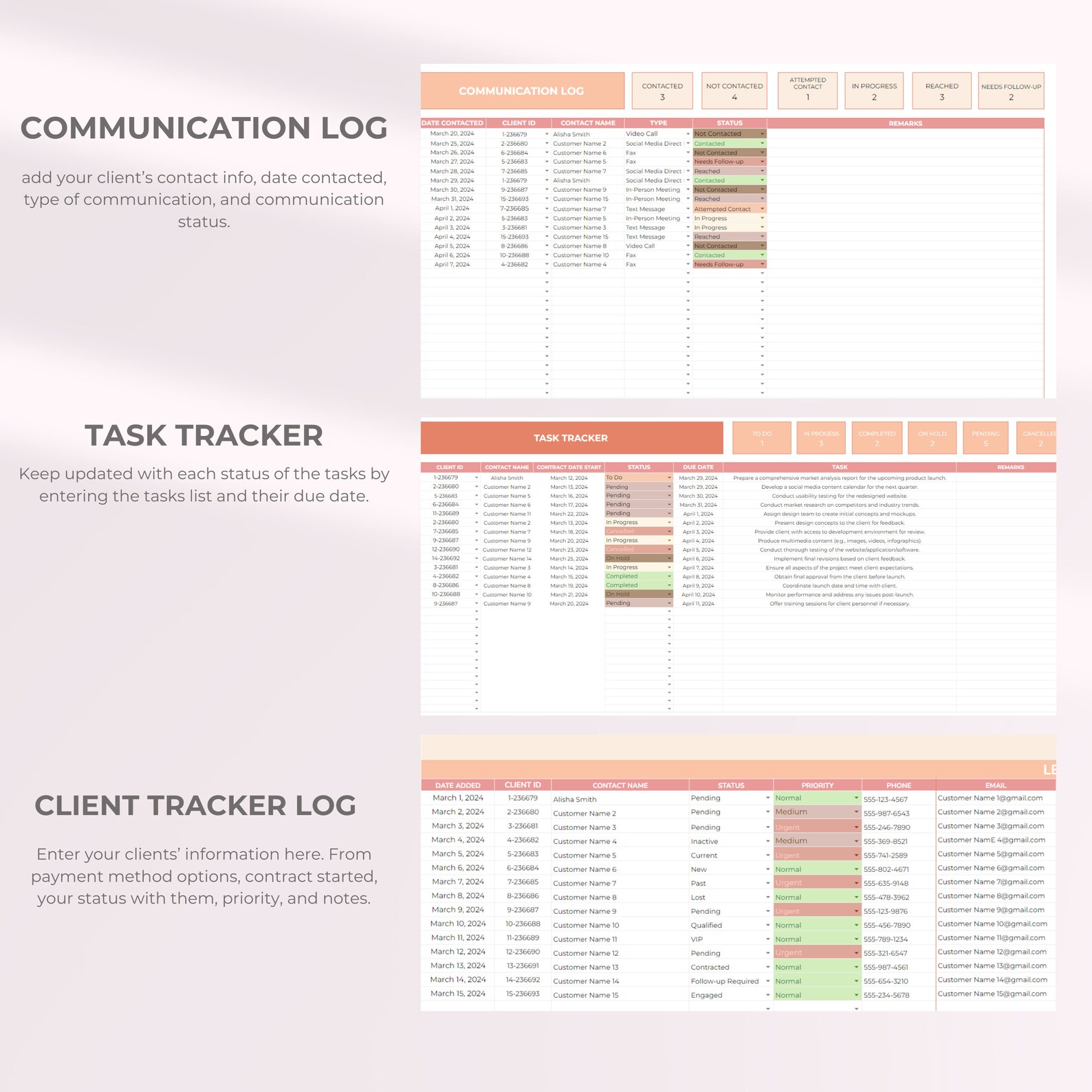 Client Tracker Google Sheets, Client Management Template, Editable ...