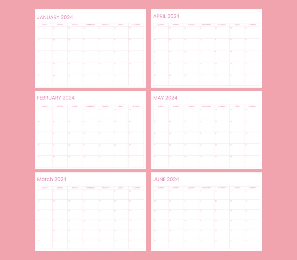 2024 Monthly Calendar Printable Pink Minimalist 12 Month Calendar ...