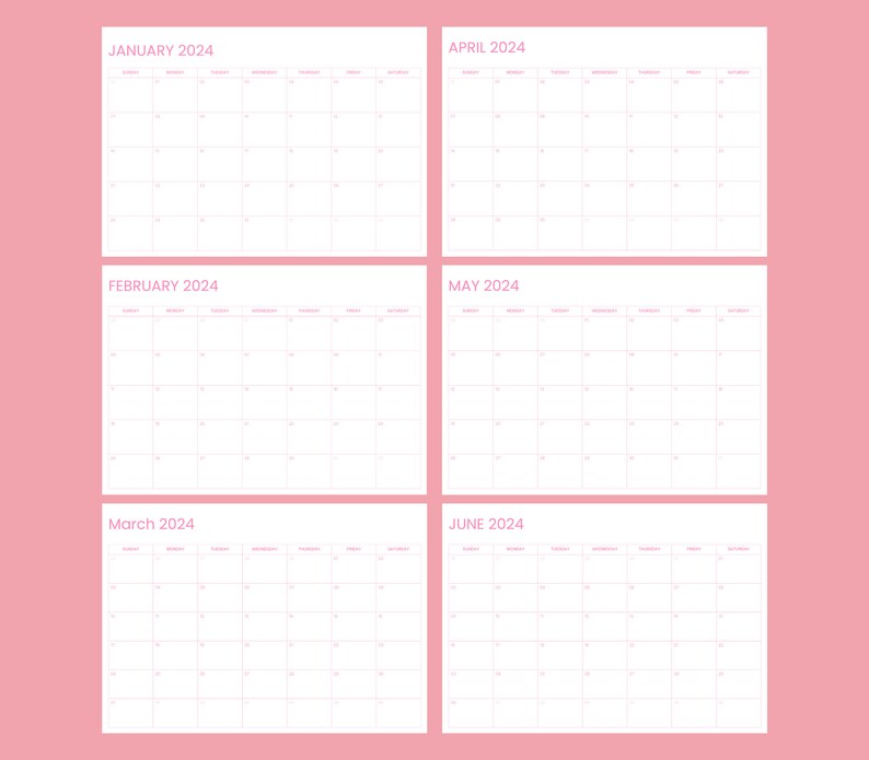 2024 Monthly Calendar Printable Pink Minimalist 12 Month Calendar ...