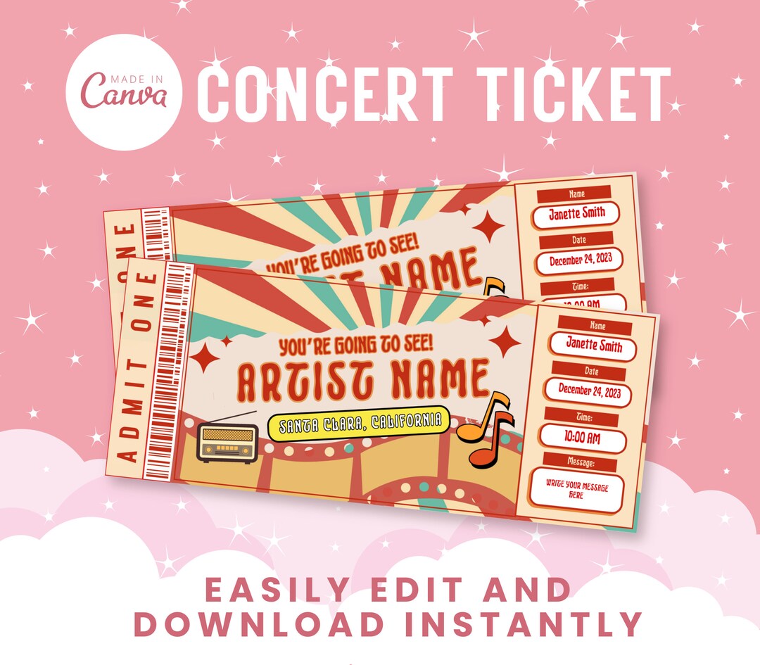 Editable Concert Ticket Template Custom Surprise Gift Concert Ticket ...