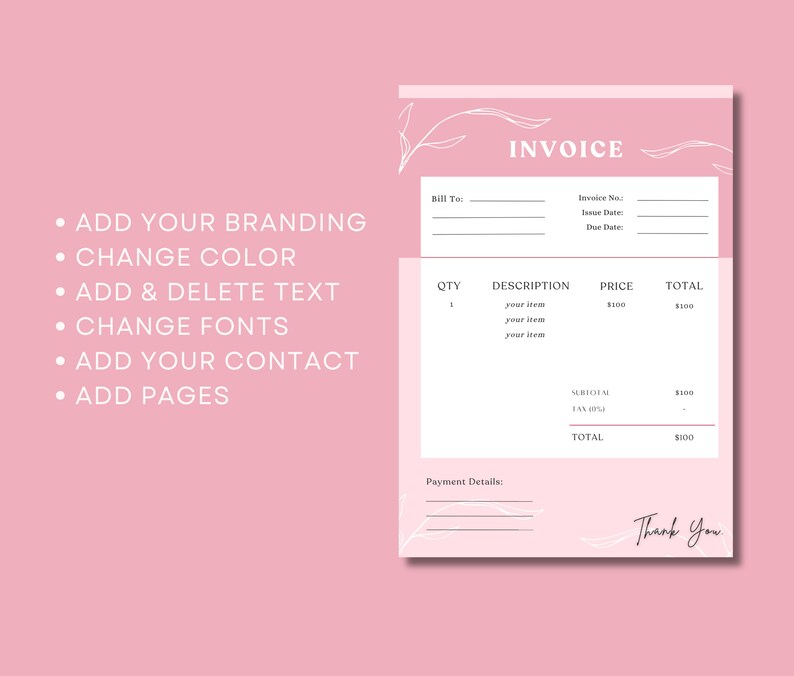Editable Simple Invoice Canva Template for Business Owners Minimalist ...