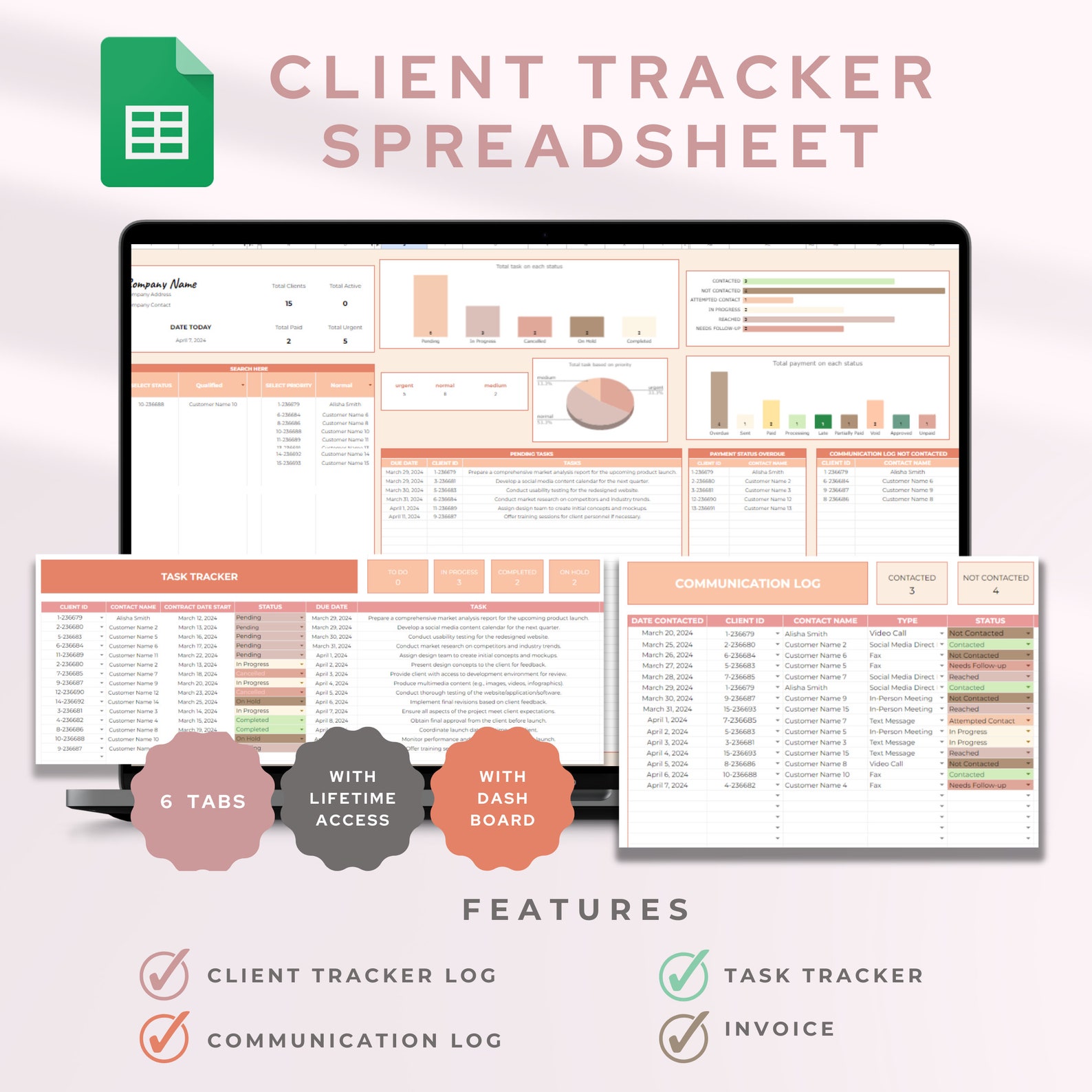 Client Tracker Google Sheets, Client Management Template, Editable ...