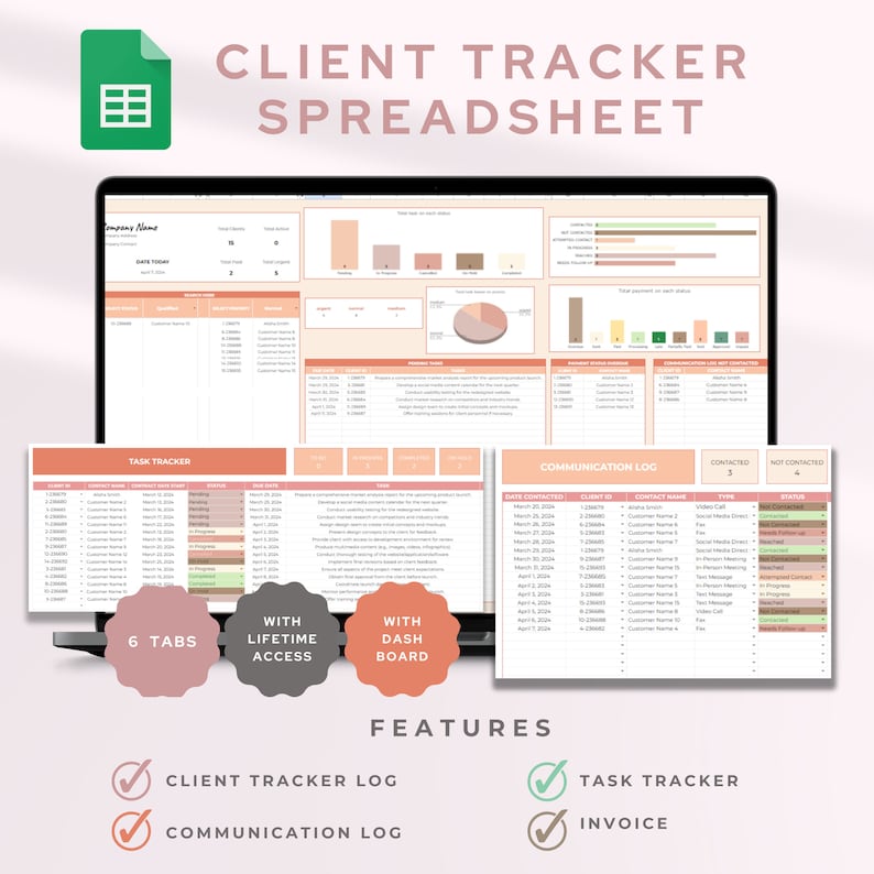 Client Tracker Google Sheets, Client Management Template, Editable ...