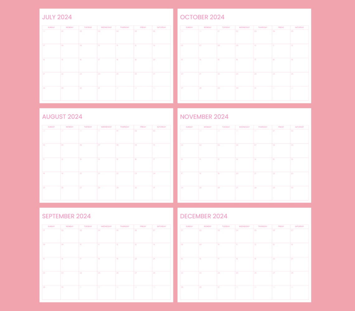 2024 Monthly Calendar Printable Pink Minimalist 12 Month Calendar ...