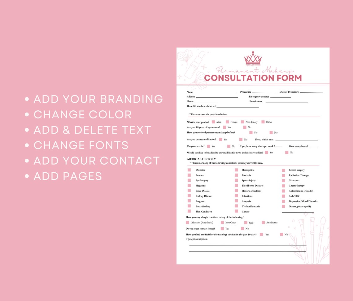 Permanent Makeup Forms Editable PMU Consent Form Template Printable ...