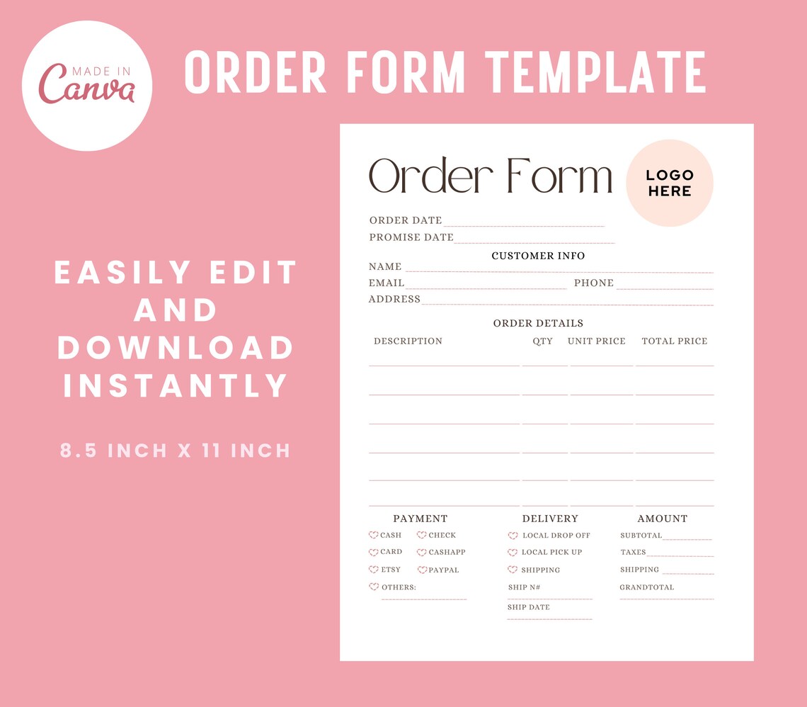 Order Form Template - Editable Shirt Order - Custom Canva Template ...
