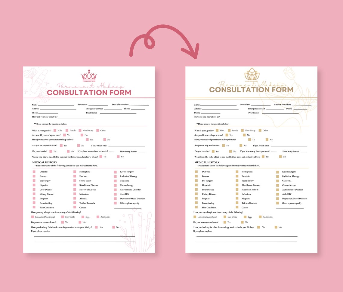 Permanent Makeup Forms Editable PMU Consent Form Template Printable ...