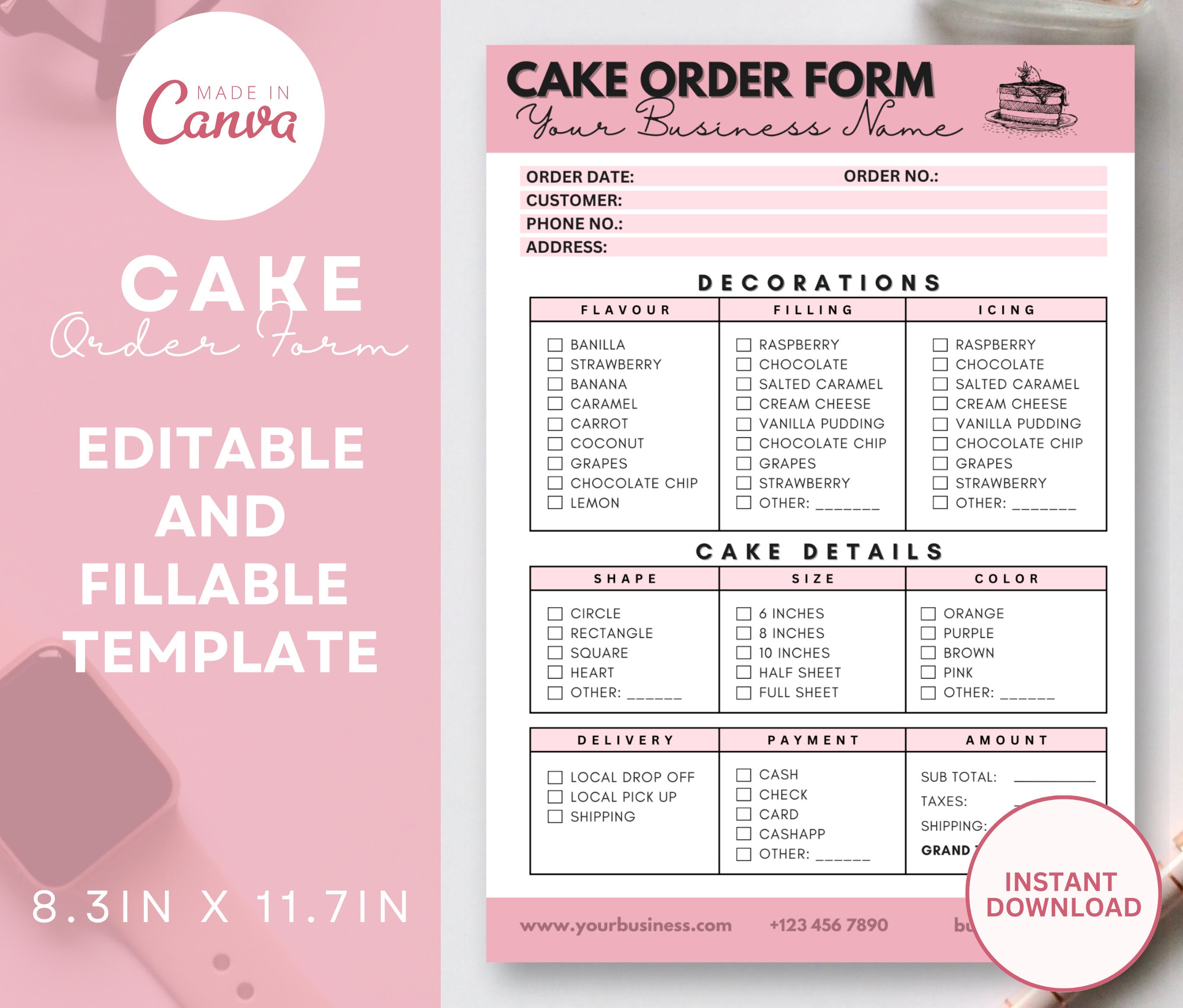 Editable Cake Order Form Template - Bakery Order Form - Custom Order ...